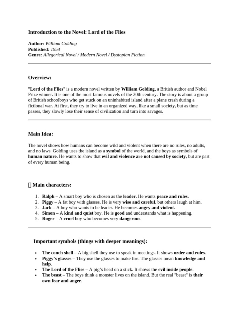 Lord of the Flies: Themes and Characters | PDF