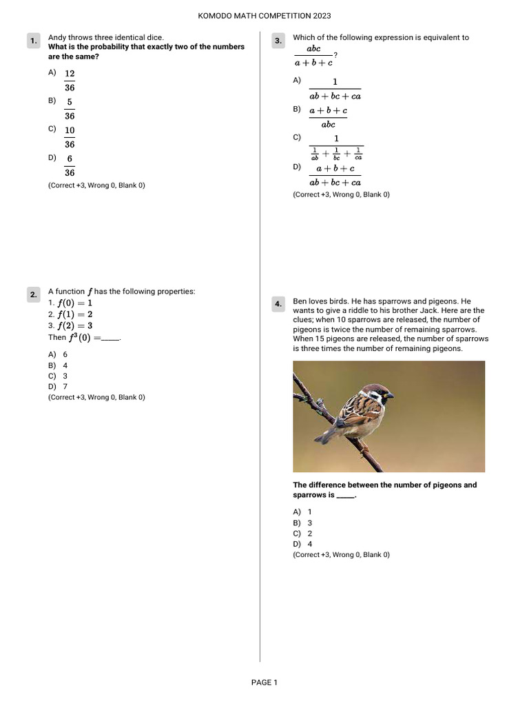 Komodo Math Competition 2023 Questions | PDF | Summation | Elementary ...