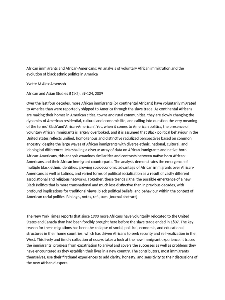 African Immigration and Black Politics in America | PDF | African ...