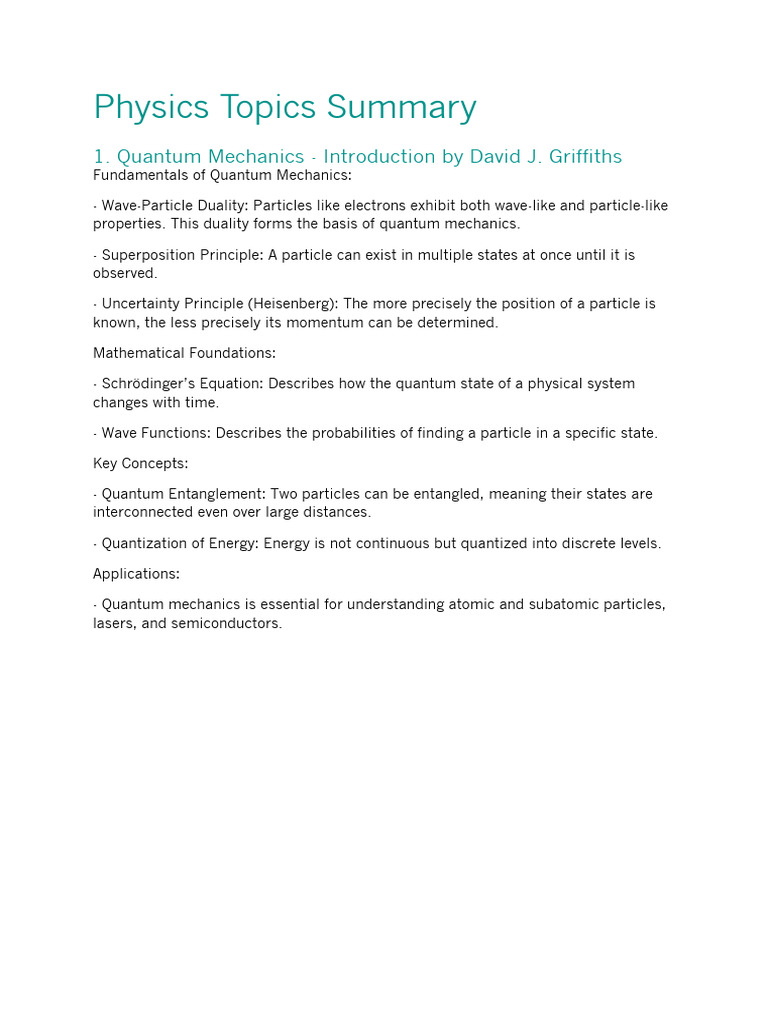 Physics Topics Summary 1 | PDF