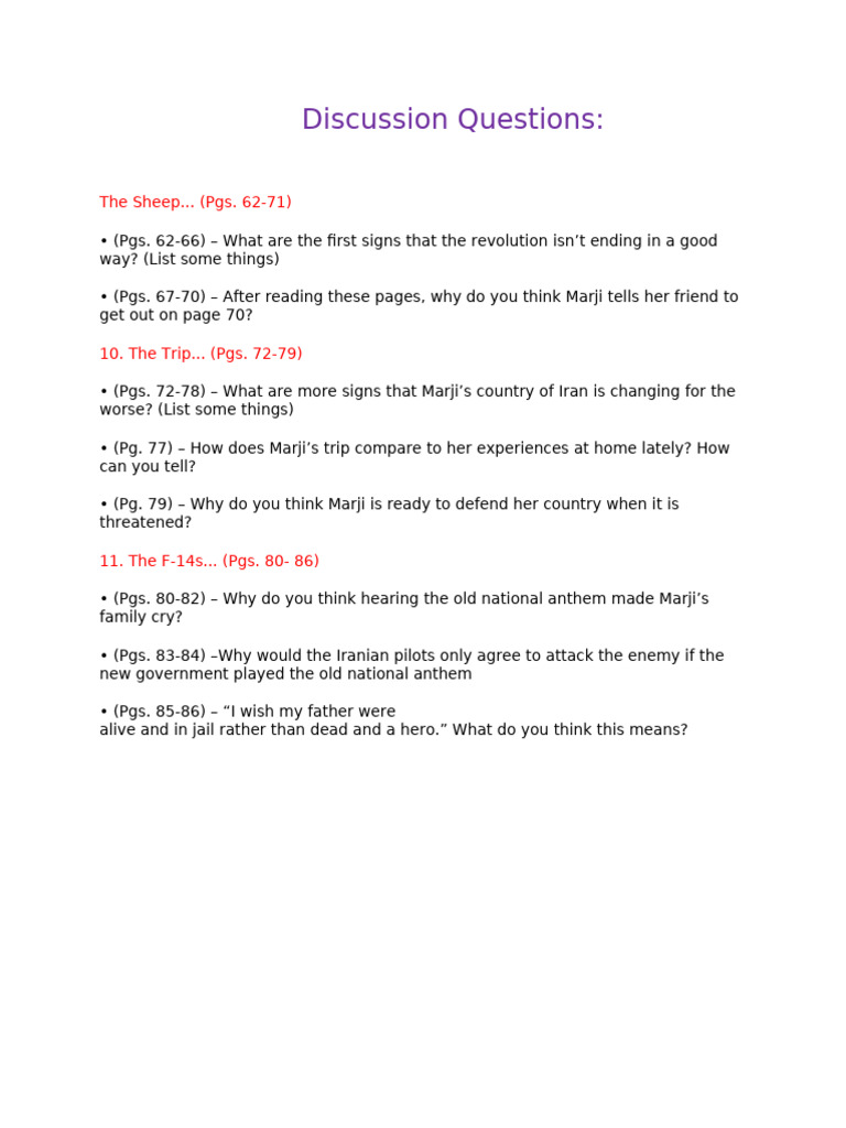 Persepolis Discussion Questions Guide | PDF