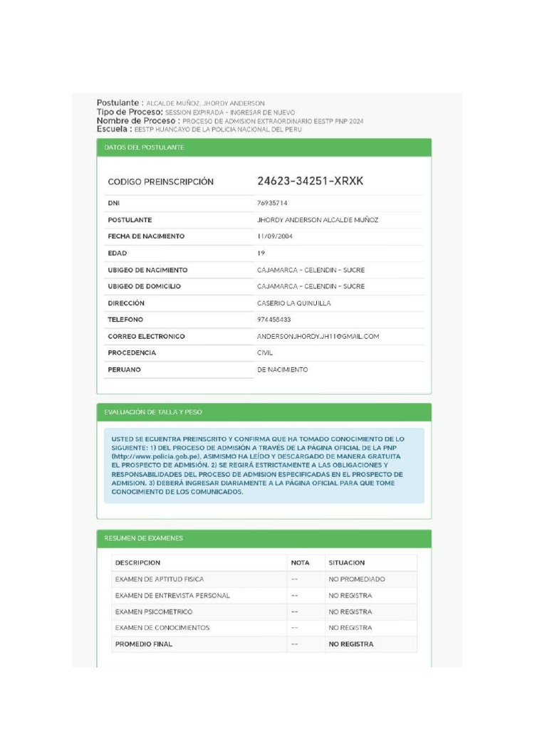 PNP Preinscripción | PDF
