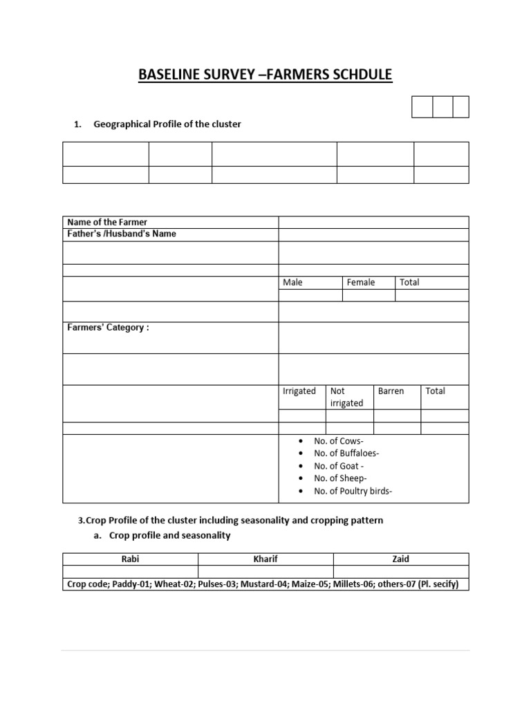 Farmers Baseline Survey Form | PDF | Agriculture | Fertilizer