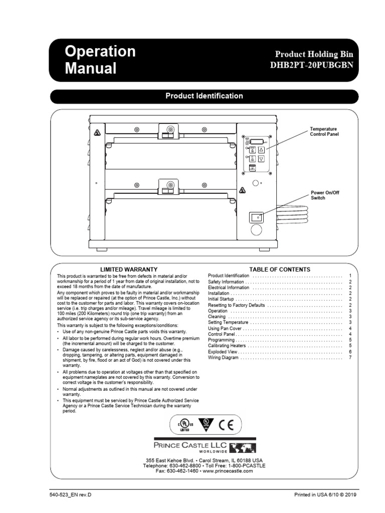 PrinceCastle OperationalManual 540-523 | PDF | Fahrenheit | Temperature
