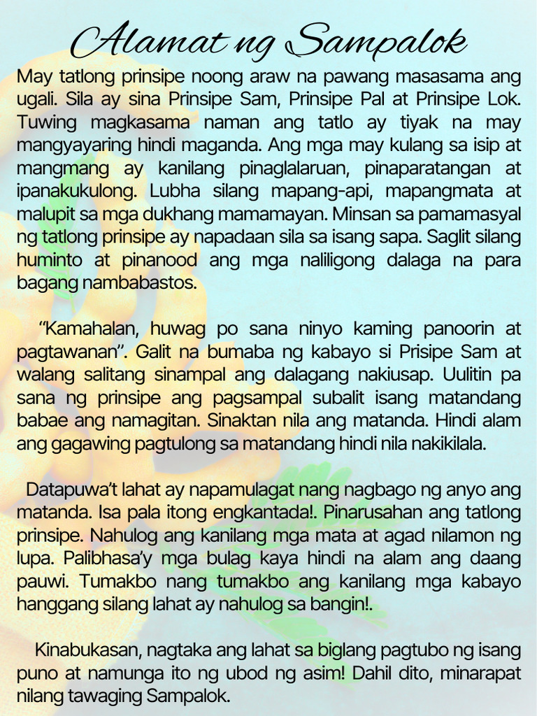 Alamat NG Sampalok | PDF