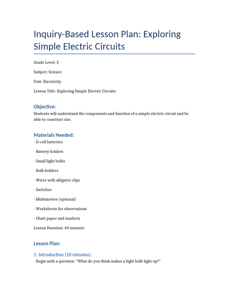 Simple_Electric_Circuit_Lesson_Plan | PDF