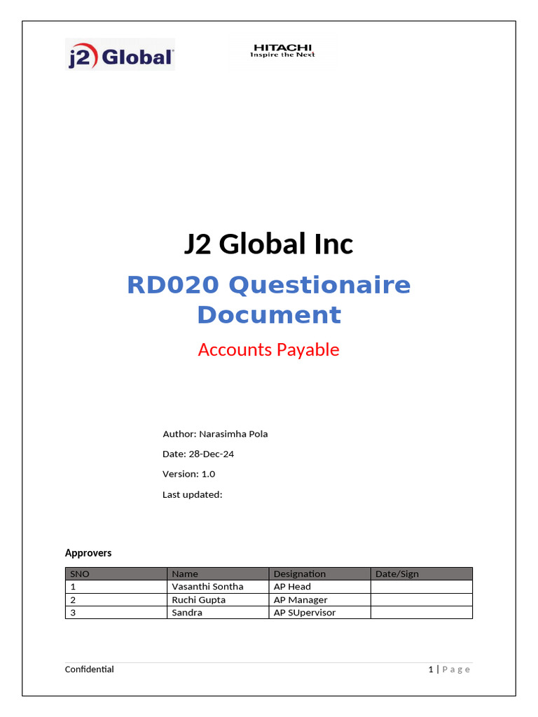 RD020 AP Questionaire Document | PDF | Accounts Payable
