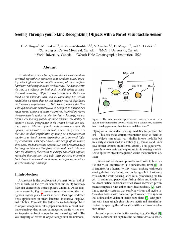Seeing Through Your Skin Recognizing Objects With | PDF | Somatosensory ...