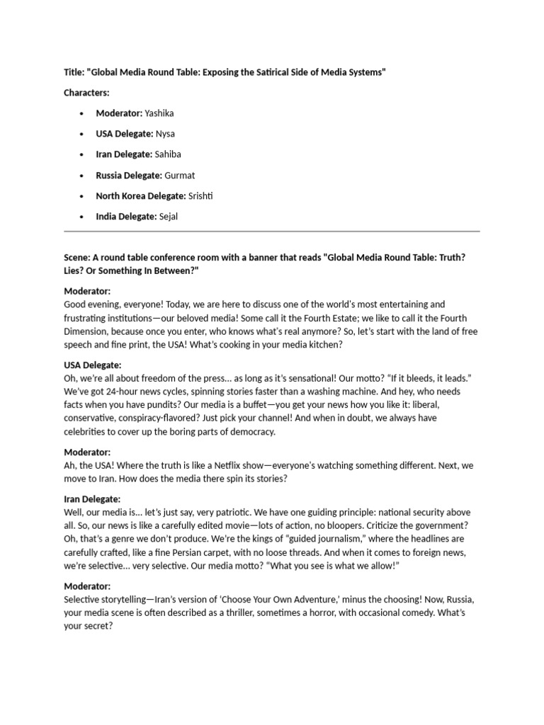 Global Media Round Table - Script | PDF | News | Entertainment