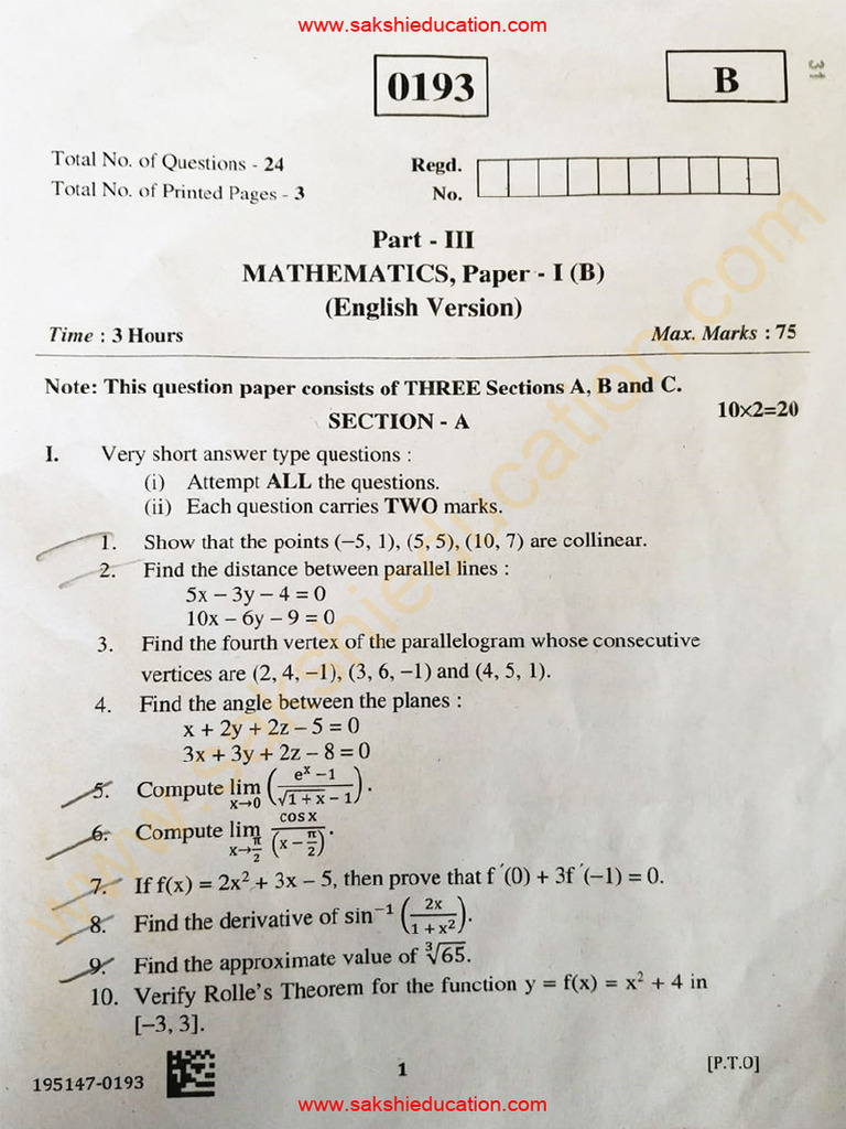 JR Inter Maths IB 2024 EM | PDF