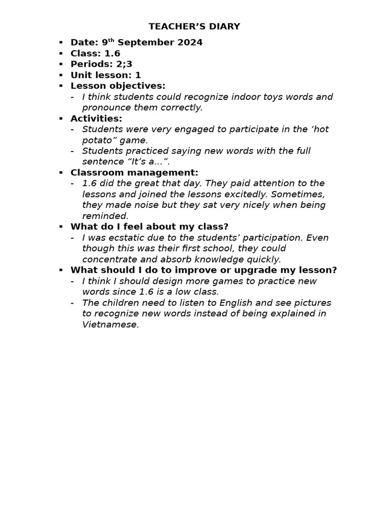 Teacher's Diary September | PDF