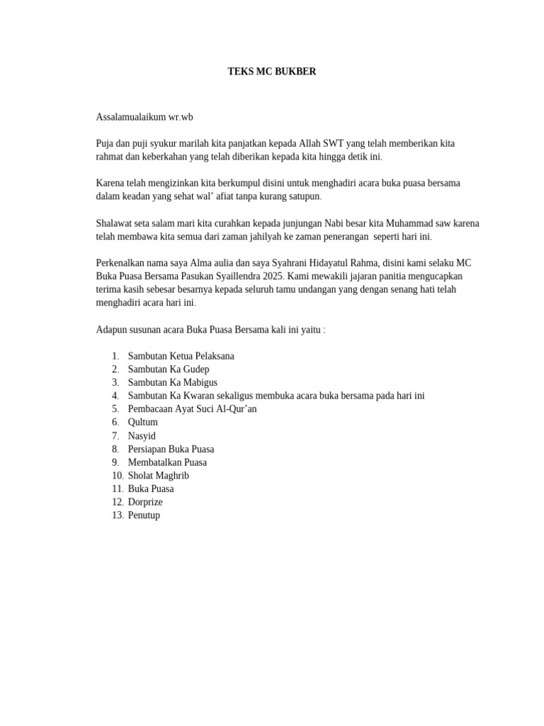 Teks MC Bukber | PDF