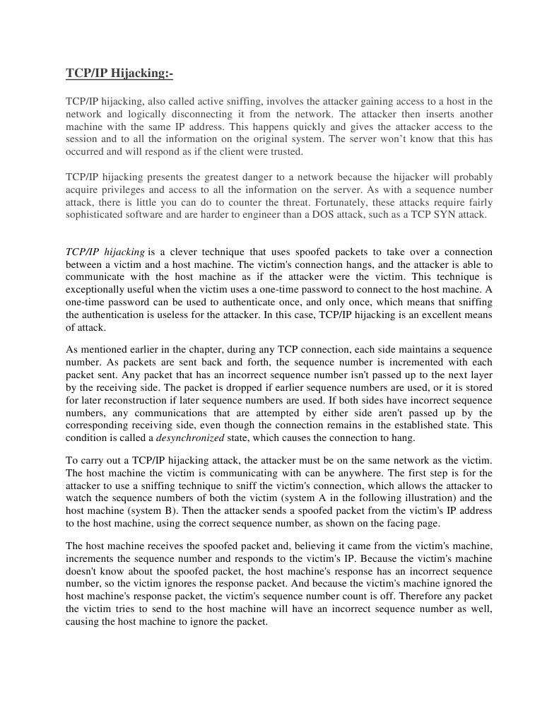 TCP IP Hijacking | PDF | Transmission Control Protocol | Areas Of Computer Science