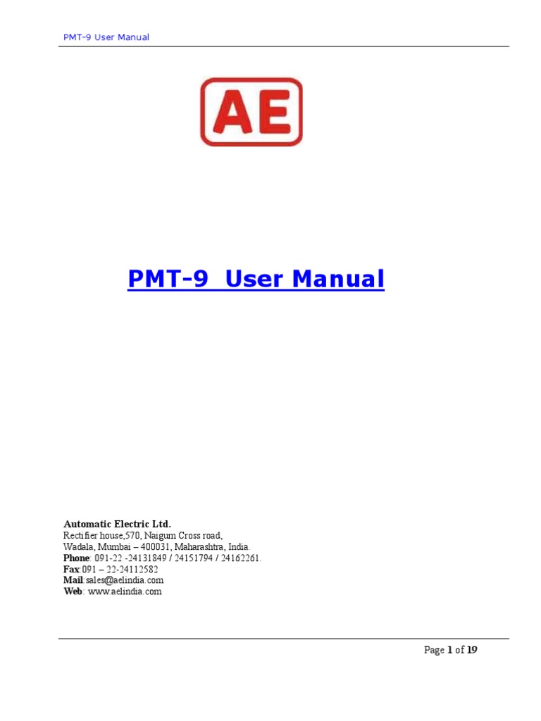PMT-9 User Manual | PDF | Input/Output | Media Technology