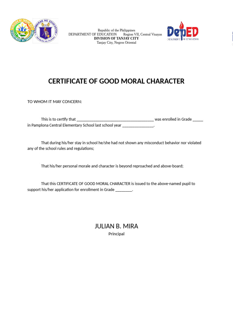 Certificate of Good Moral Character | PDF