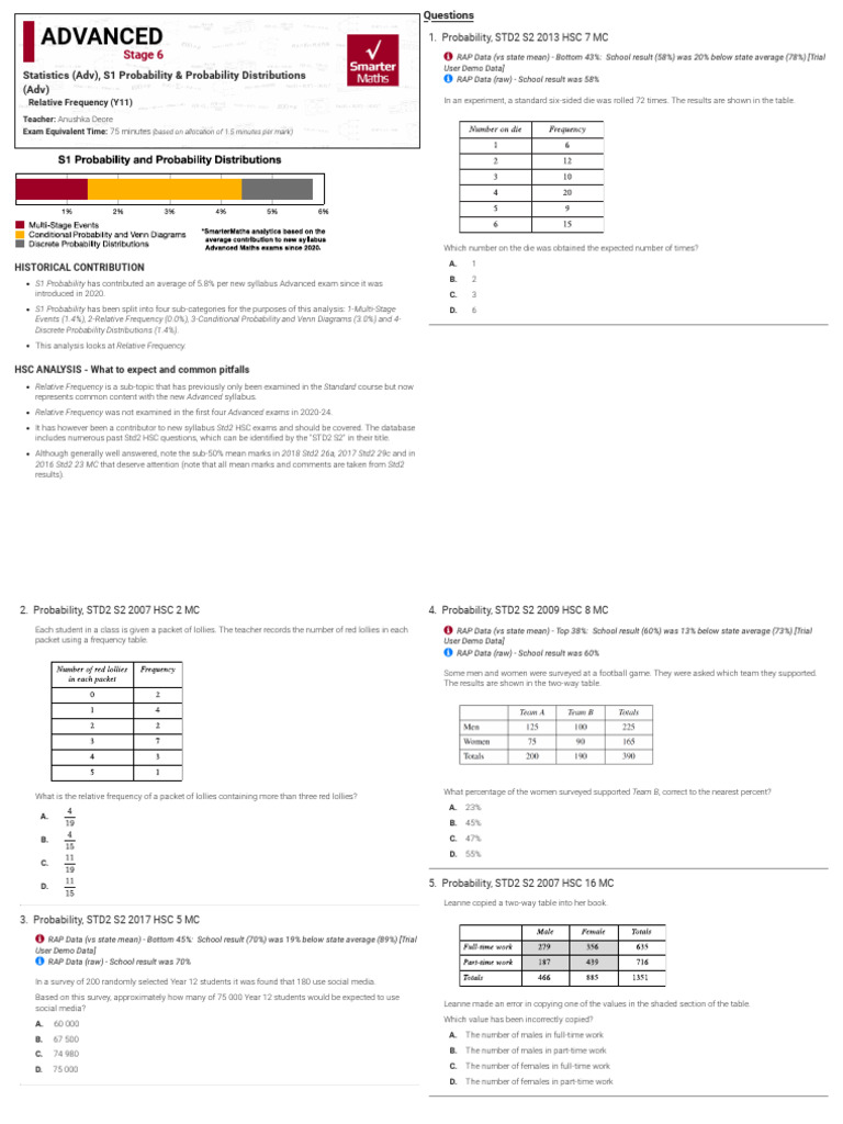 Statistics (Adv), S1 Probability & Probability Distributions (Adv) | PDF | Mean | Statistical Theory