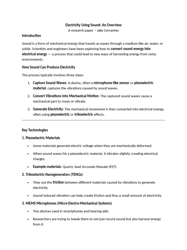 Electricity Using Sound | PDF | Sound | Piezoelectricity