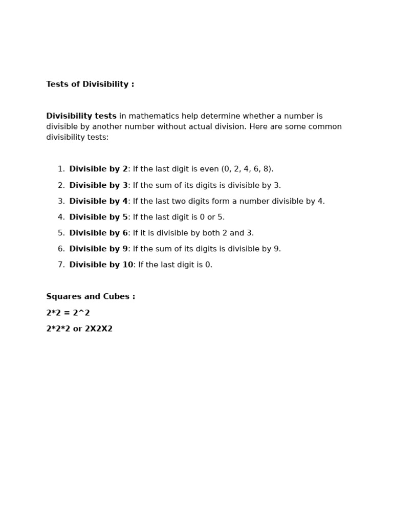Essential Divisibility Tests Explained | PDF