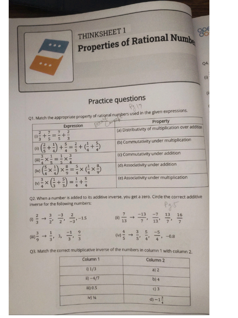 Rational Numbers Worksheet Open Door | PDF