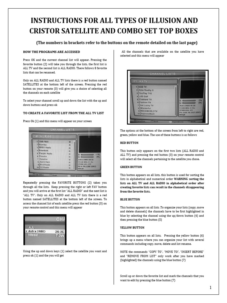 Illusion Cristor Instruction Manuals | PDF | Menu (Computing) | Broadcasting