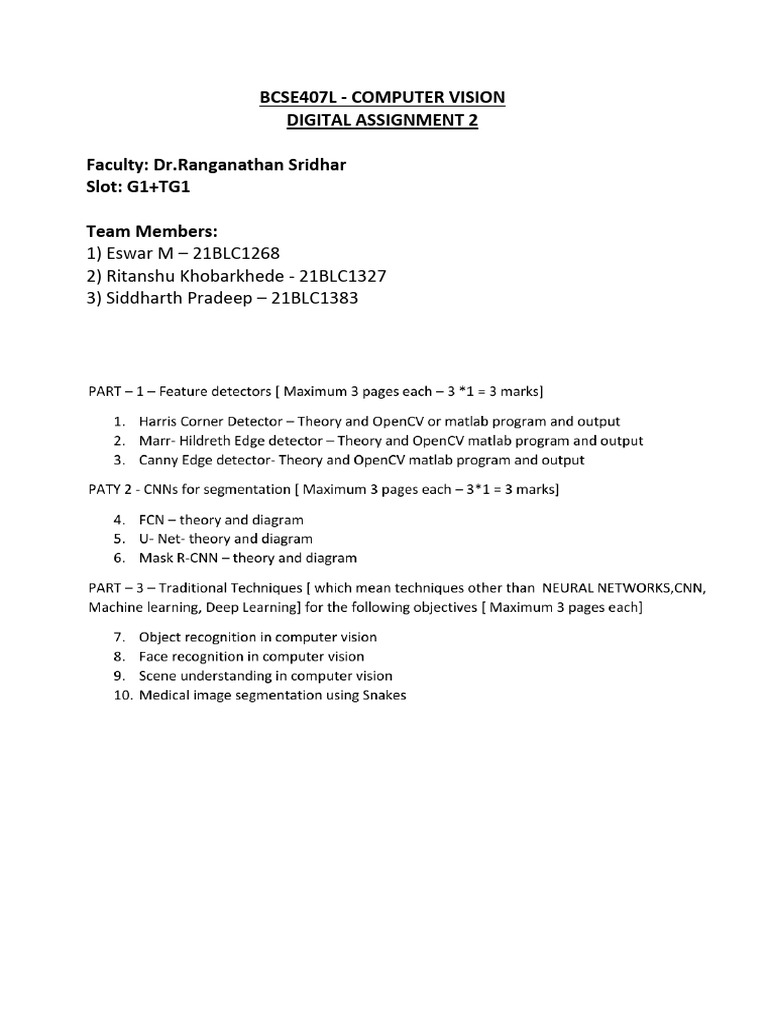 BCSE407L Computer Vision Assignment 2 | PDF