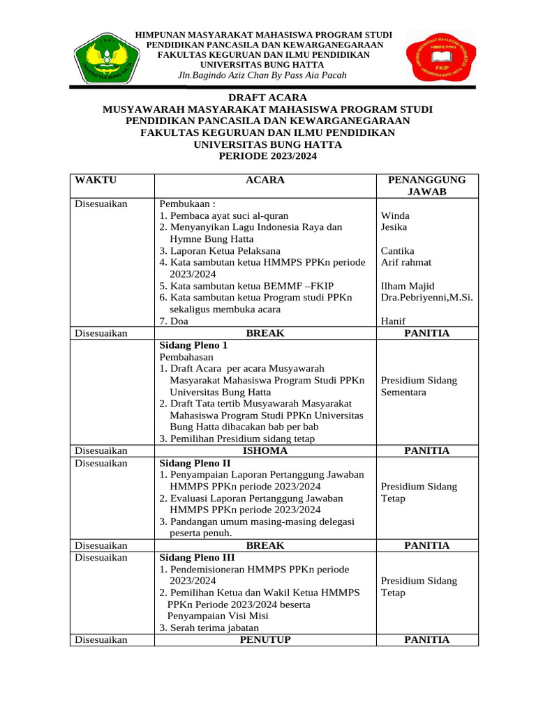 Draf Acara Lengkap | PDF