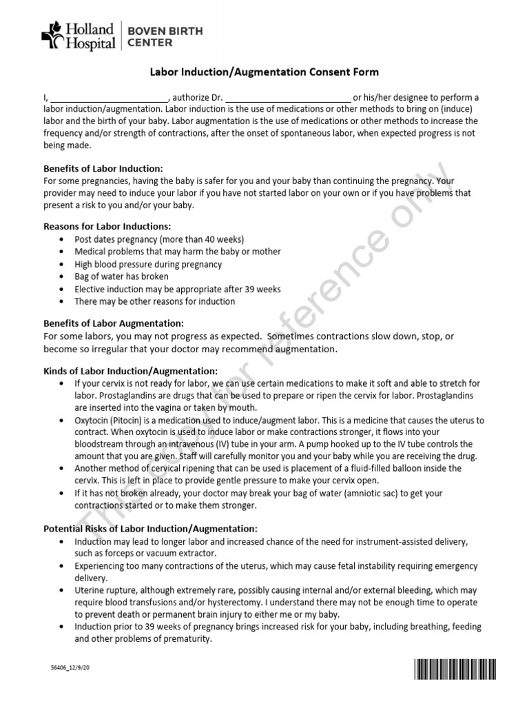 Labor Induction Consent Form | PDF | Childbirth | Medicine
