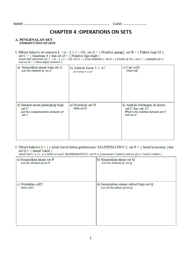 Chapter 4 Operation On Sets | PDF