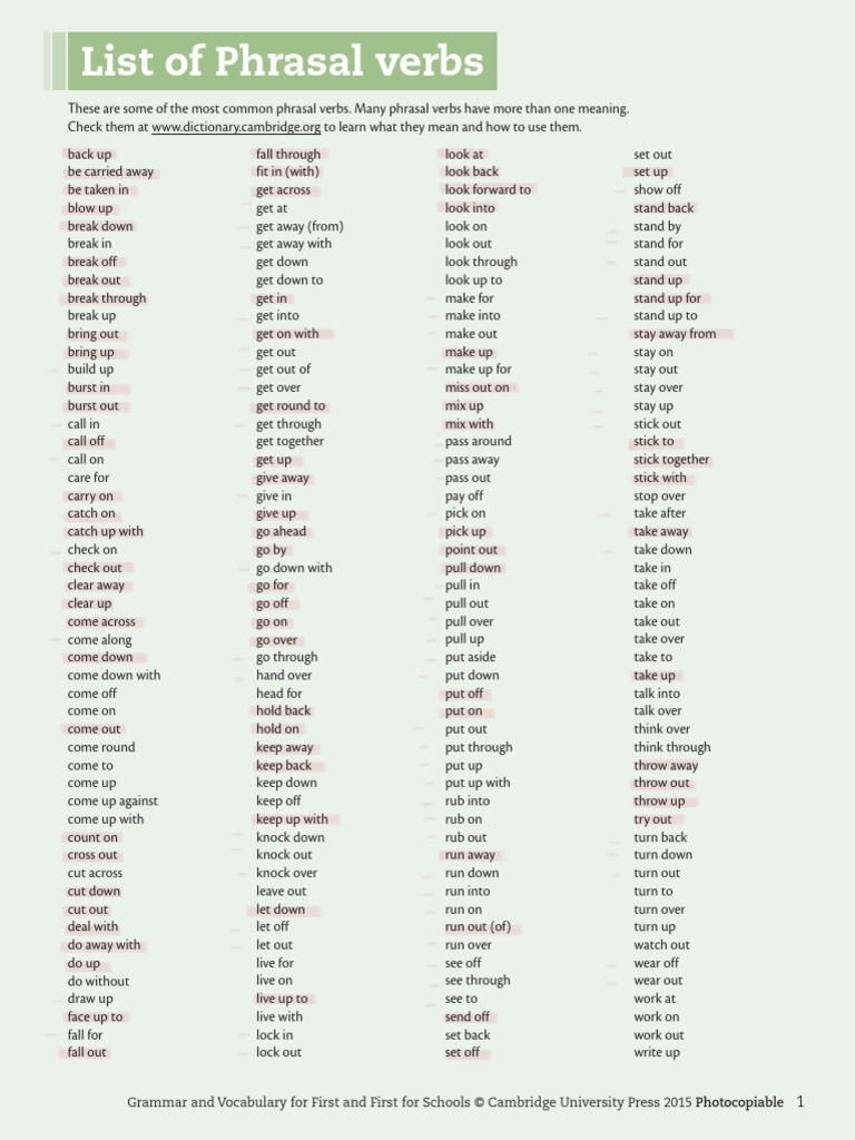 Grammar Vocabulary First and First For Schools Phrasal Verbs | PDF ...