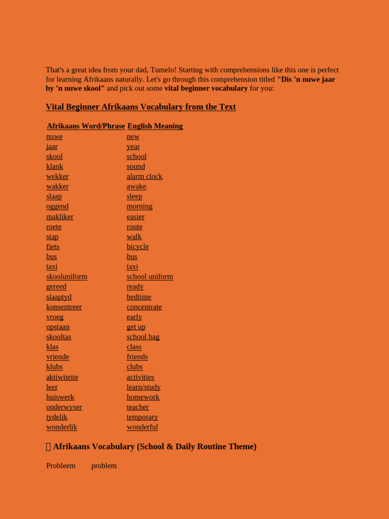 Afrikaans Daily Vocab Catch | PDF