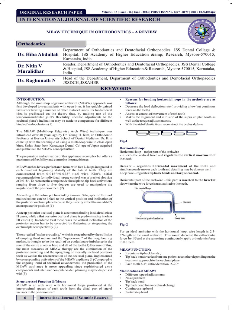 Meaw Technique in Orthodontics A Review - June - 2024 - 5178814781 - 8914380 | PDF ...