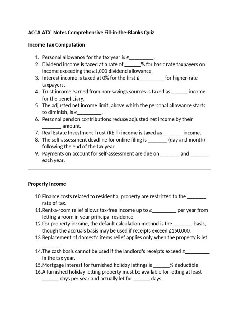 ACCA ATX Notes Comprehensive Fill in The Blanks | PDF | Taxes | Pension