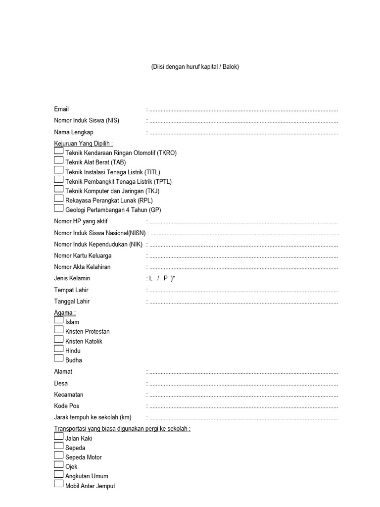 Biodata Siswa SMK Bukit Asam PPDB 2025 | PDF