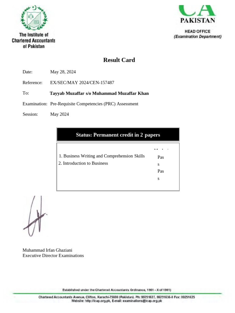 ICAP Result Card | PDF