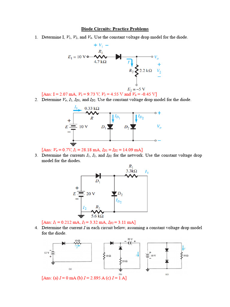 Diode Circuit Practice Problems | PDF | Electric Power | Electrical Engineering