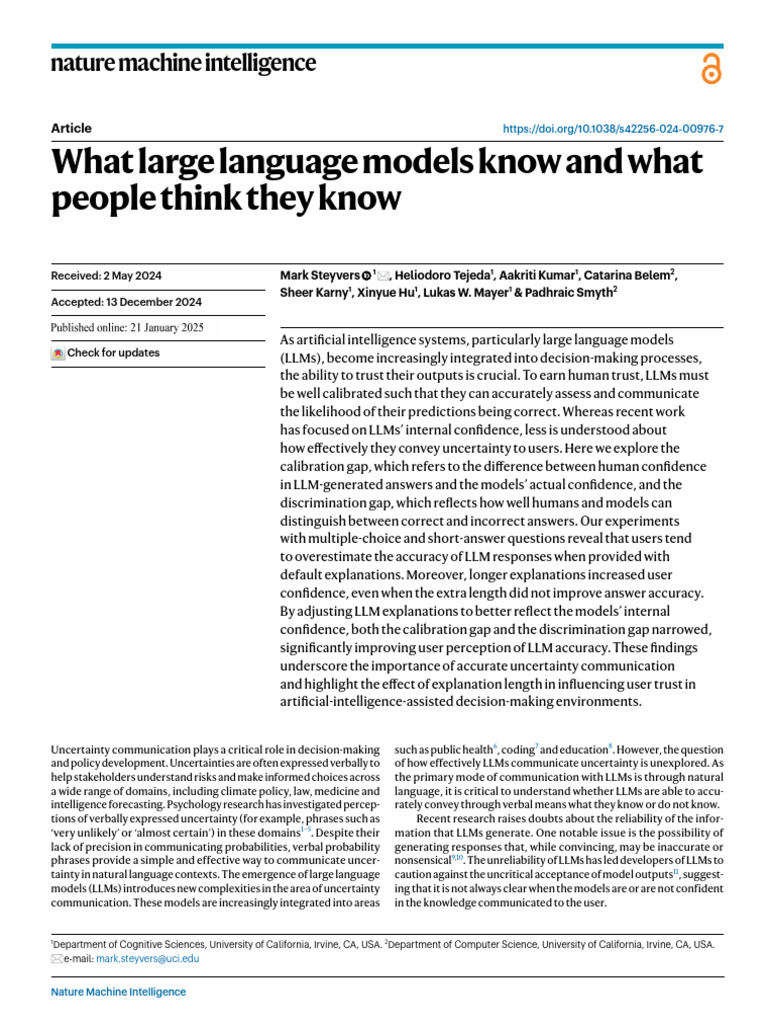 What Large Language Models Know and What People Think They Know | PDF ...