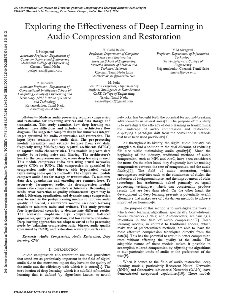 Exploring The Effectiveness Of Deep Learning In Audio Compression And Restoration Pdf Data