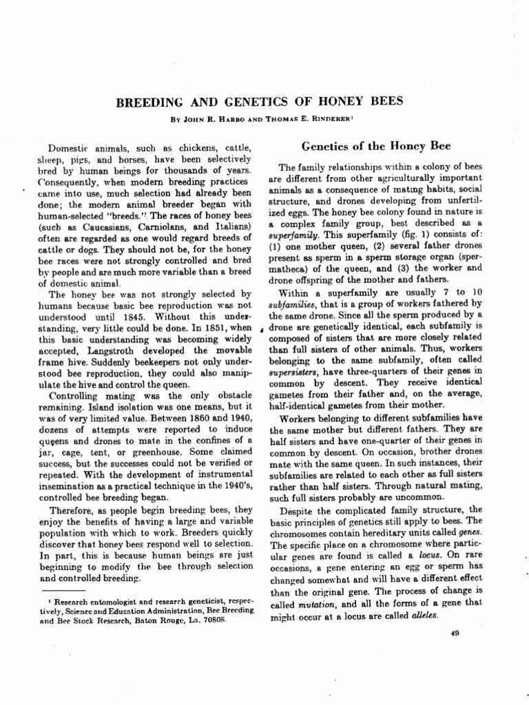 088-Harbo - Breeding and Genetics of Honey Bees | PDF