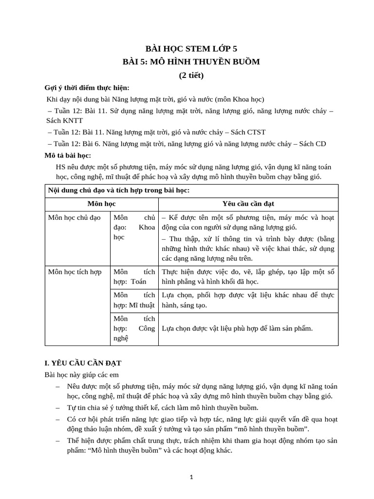 BH STEM 5_BÀI 5_Mô hình thuyền buồm_KHBD | PDF