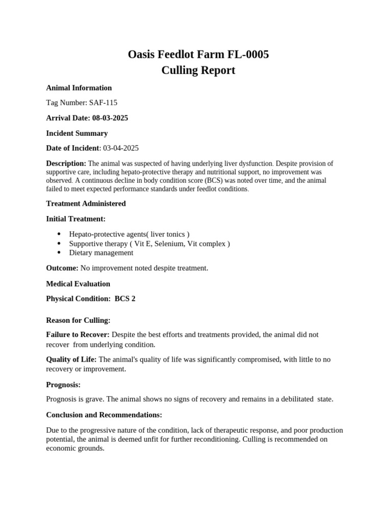Culling-Report SAF-115 by DR Mohsin Ali | PDF