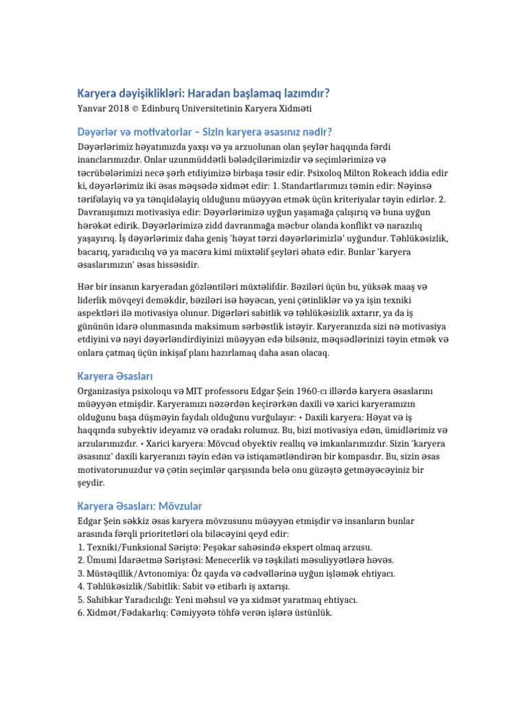 Karyera Esaslari | PDF