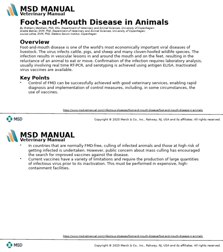 Foot-and-Mouth Disease in Animals | PDF