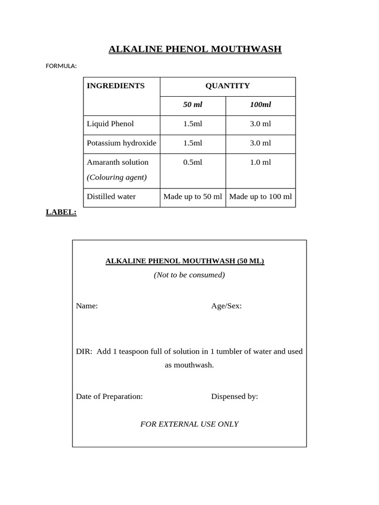 Alkaline Phenol Mouthwash | PDF