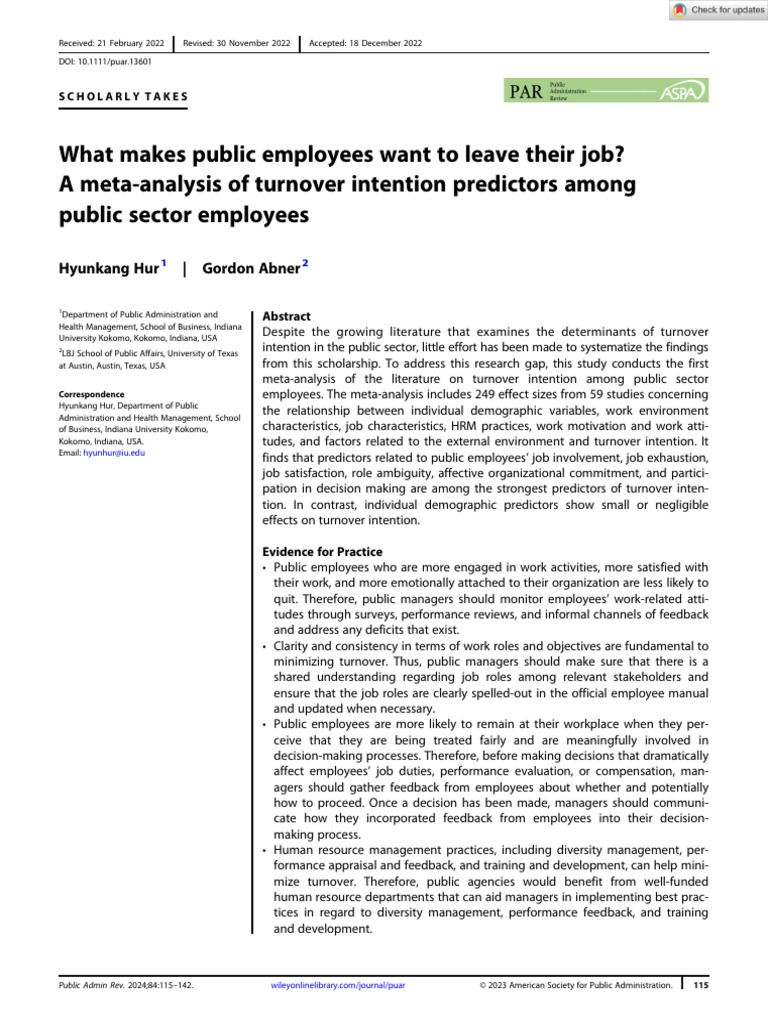 Public Administration Review - 2023 - Hur - What Makes Public Employees ...