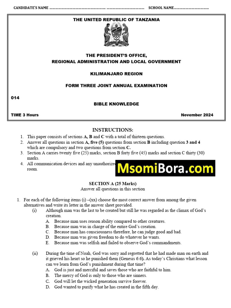 Bible Knowledge - Exam N Answers | PDF | Moses | Sarah