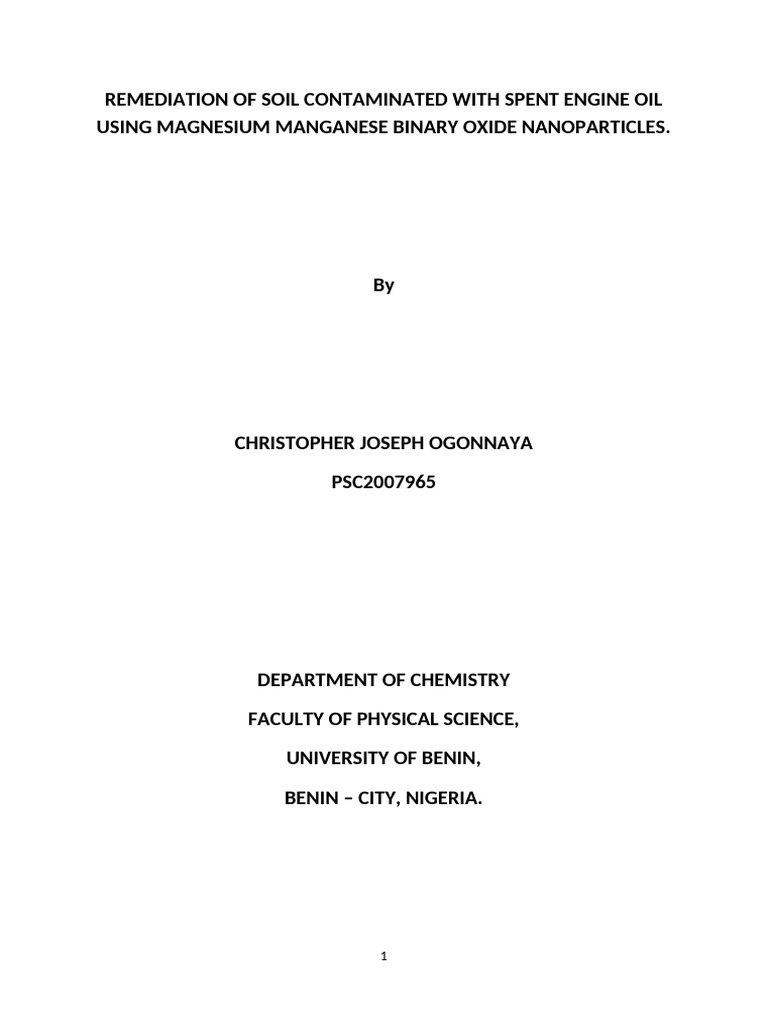 Remediation of Spent Engine Oil by Christopher Done | PDF ...