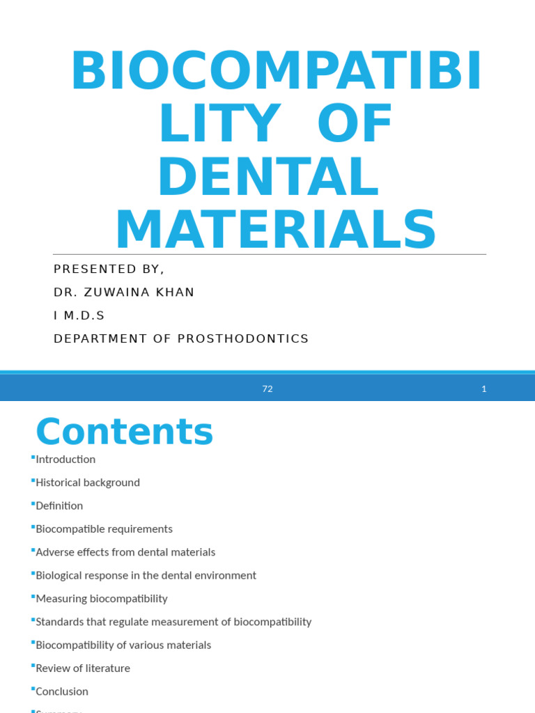 Biocompatibility of Dental Materials | PDF | Dental Implant | Cytotoxicity