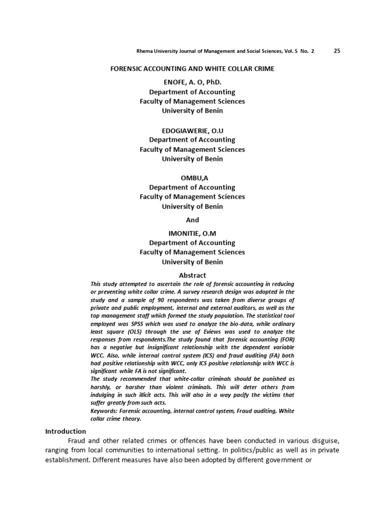 Forensic Accounting's Impact on White Collar Crime | PDF | Internal ...