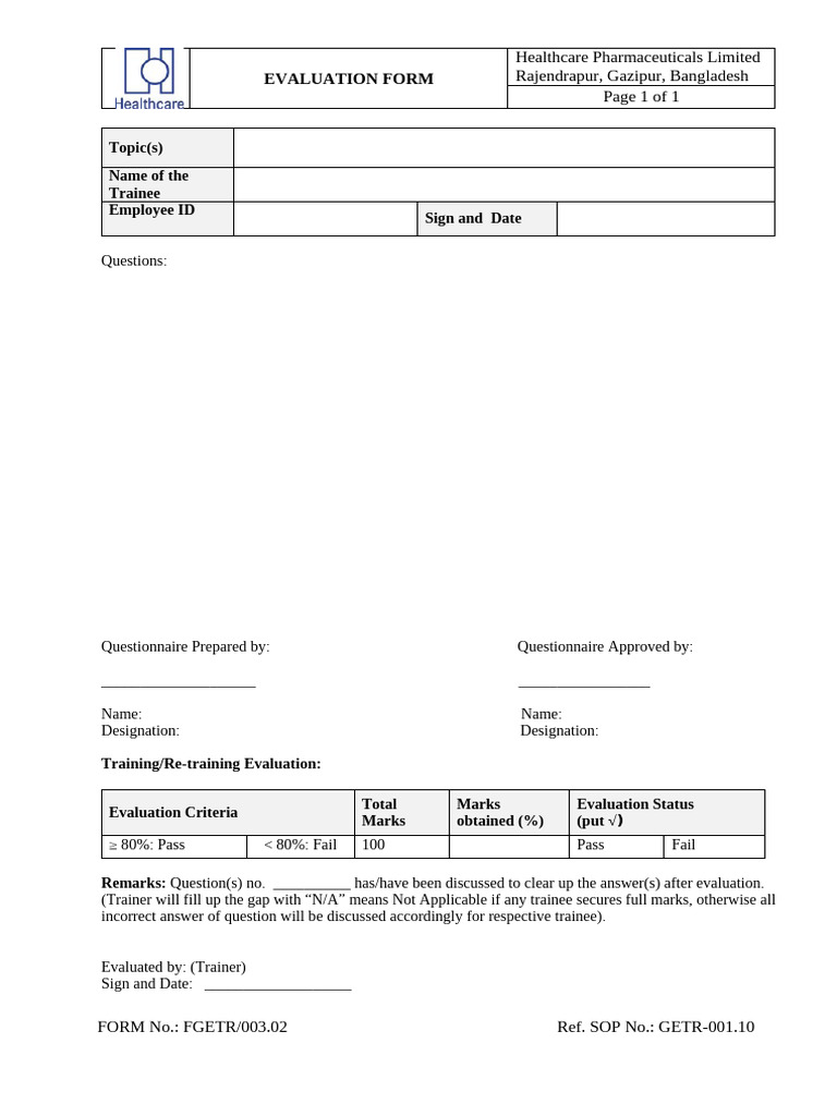 Evaluation Form (1) | PDF