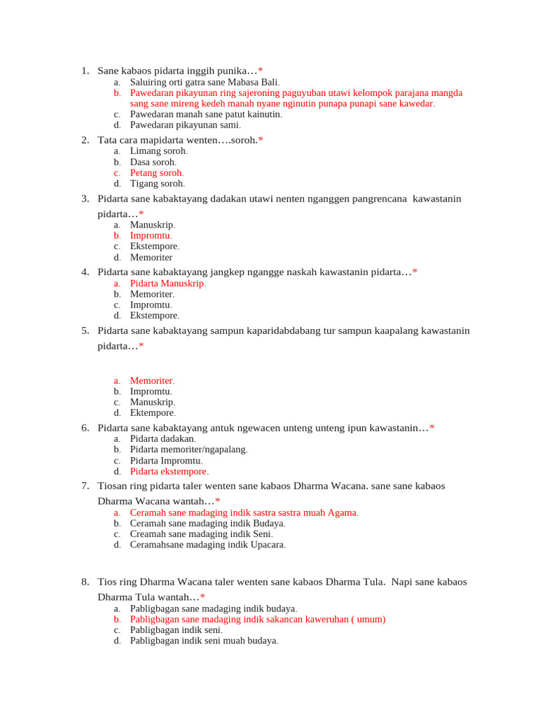 Bahasa Bali - Soal Pidarta Kelas 7 | PDF
